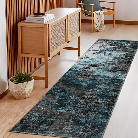 2x6 Abstract Art-Inspired Thin Indoor Rug, Distressed Oil Painting ...