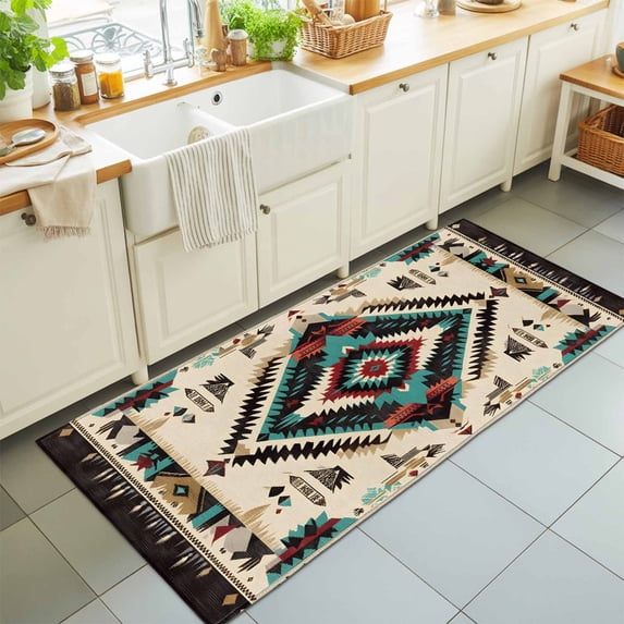 2x6 Abstract Teal Light Brown Geometric Runner Rug for Hallway ...
