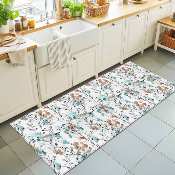 2x6 Aqua Brown Leaves Runner Rug for Hallway, Washable Non Slip Low ...
