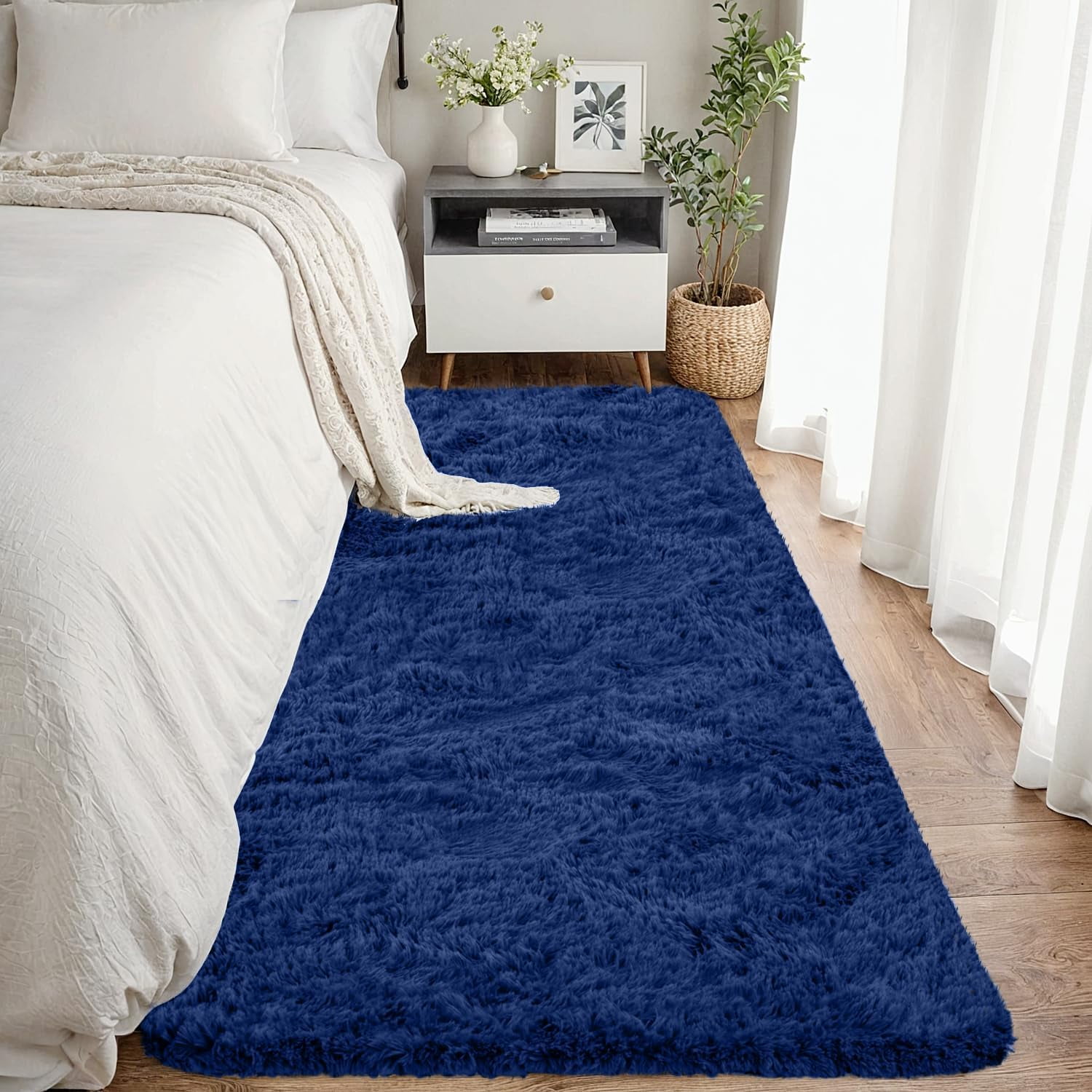2x6 Bedside Area Rugs for Bedroom: Soft Fluffy Shag Blue Rug for ...