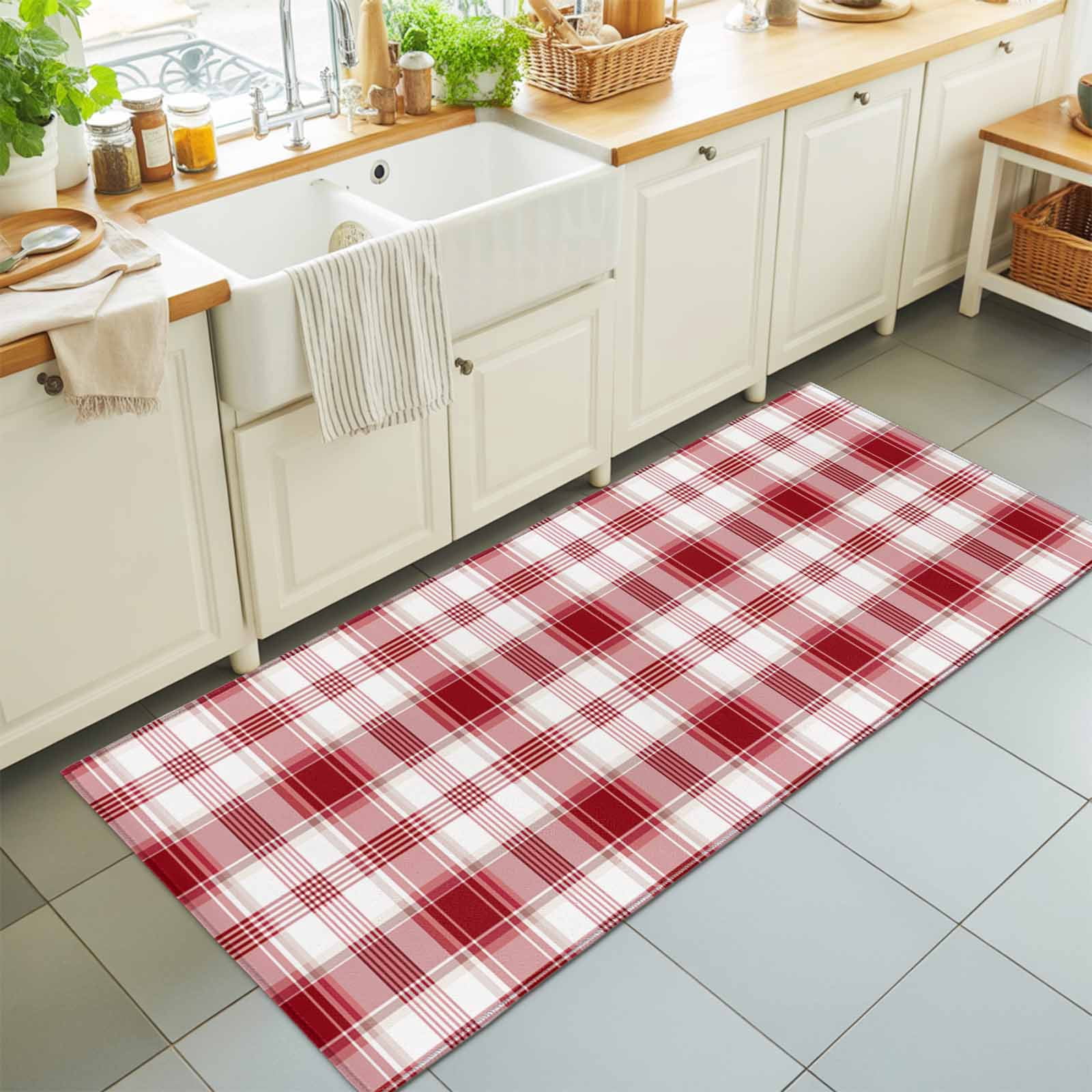 2x6 Check Plaid Runner Rug for Hallway, Washable Non Slip Low Pile Soft ...