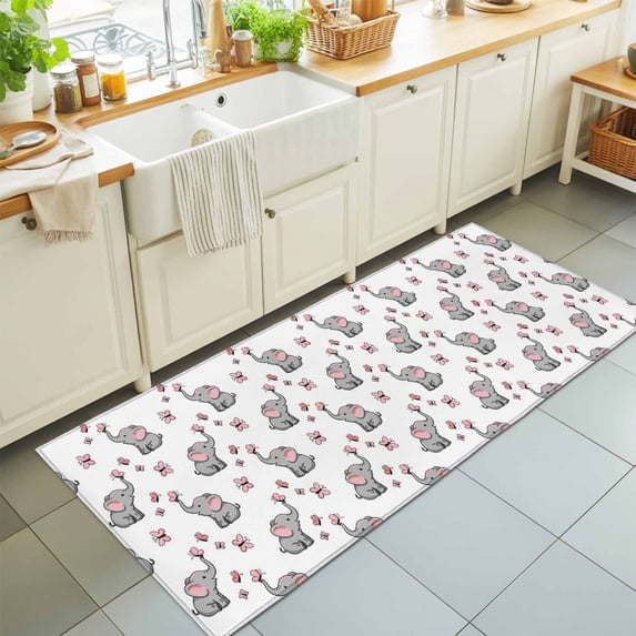 2x6 Elephants Butterflies Runner Rug for Hallway, Washable Non Slip Low ...