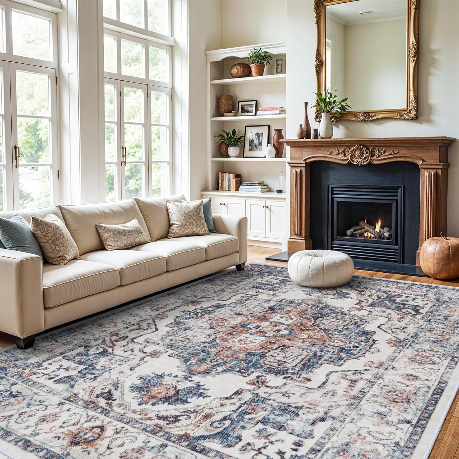 2x6 Floral Kitchen Rugs with Non-Slip Backing Vintage Low Pile Entryway ...