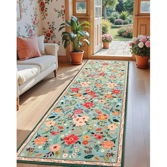 2x6 Floral Runner Rug, Flowers Printed Washable Rugs with Non Slip ...