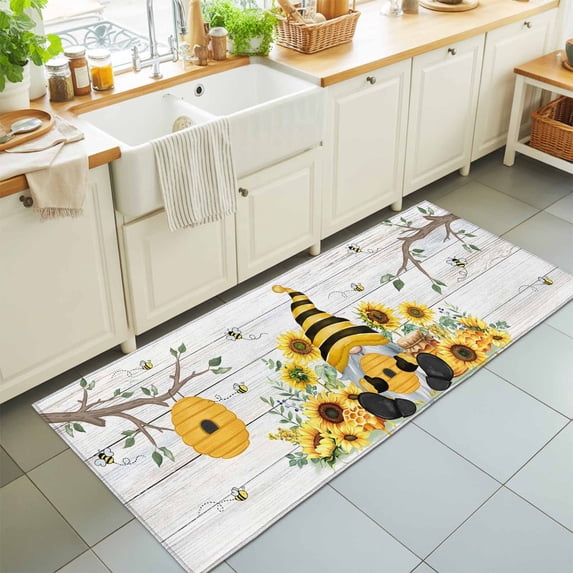 2x6 Gnome Sunflower Leaves Runner Rug for Hallway, Washable Non Slip ...
