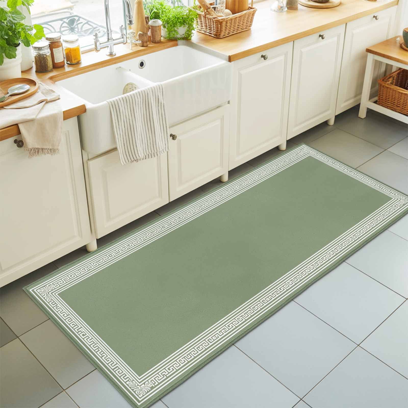 2x6 Gray Green Vintage Runner Rug for Hallway, Washable Non Slip Low ...