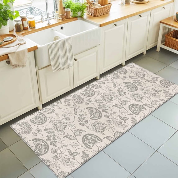 2x6 Gray Pastoral Flowers Runner Rug for Hallway, Washable Non Slip Low ...