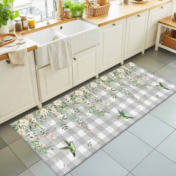 2x6 Green Leaf Bird Runner Rug for Hallway, Washable Non Slip Low Pile ...
