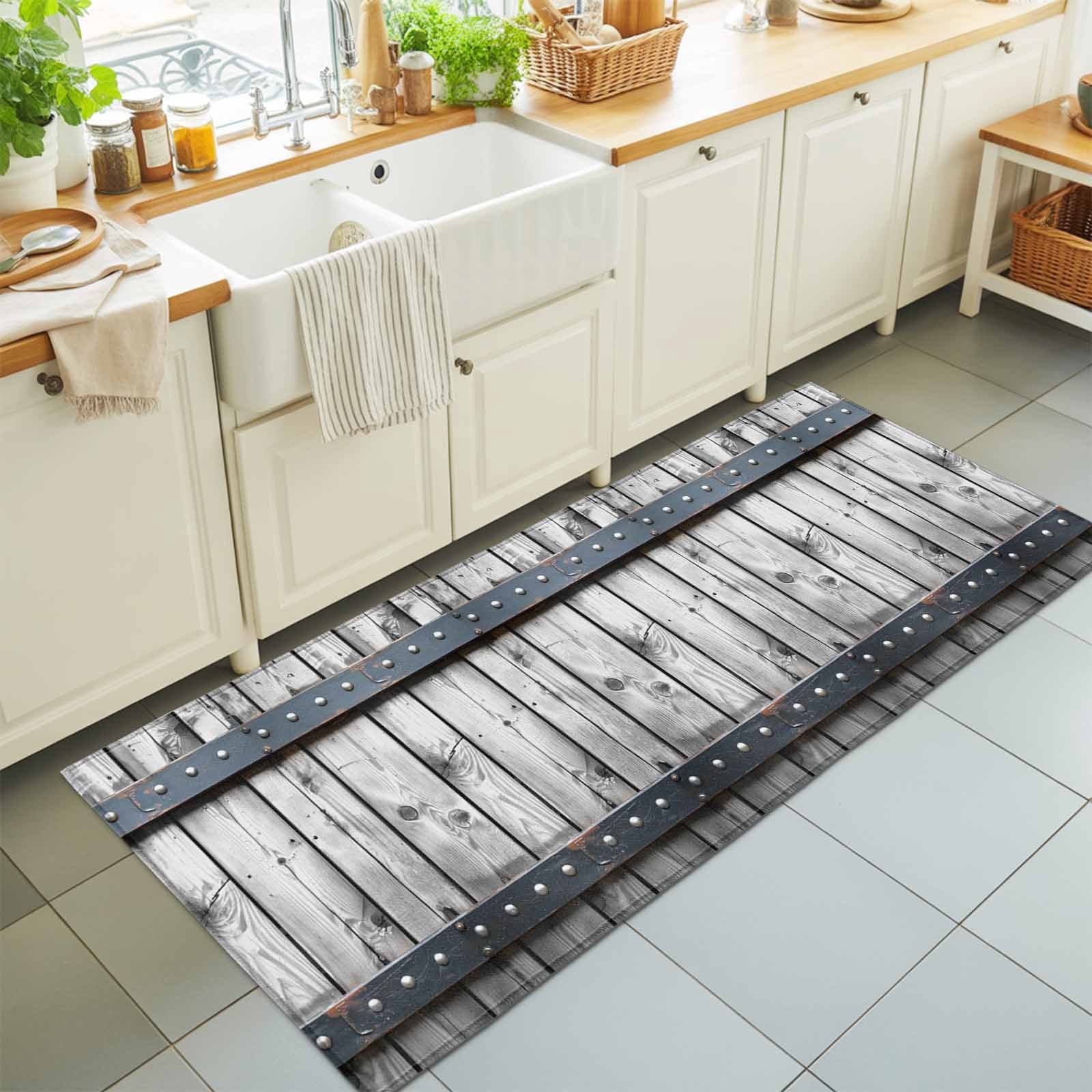 2x6 Grey Wood Grain Runner Rug for Hallway, Washable Non Slip Low Pile ...