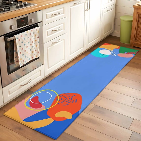2x6 Kitchen Runner Rug, Abstract Contemporary, Non-Skid Rubber Backing ...