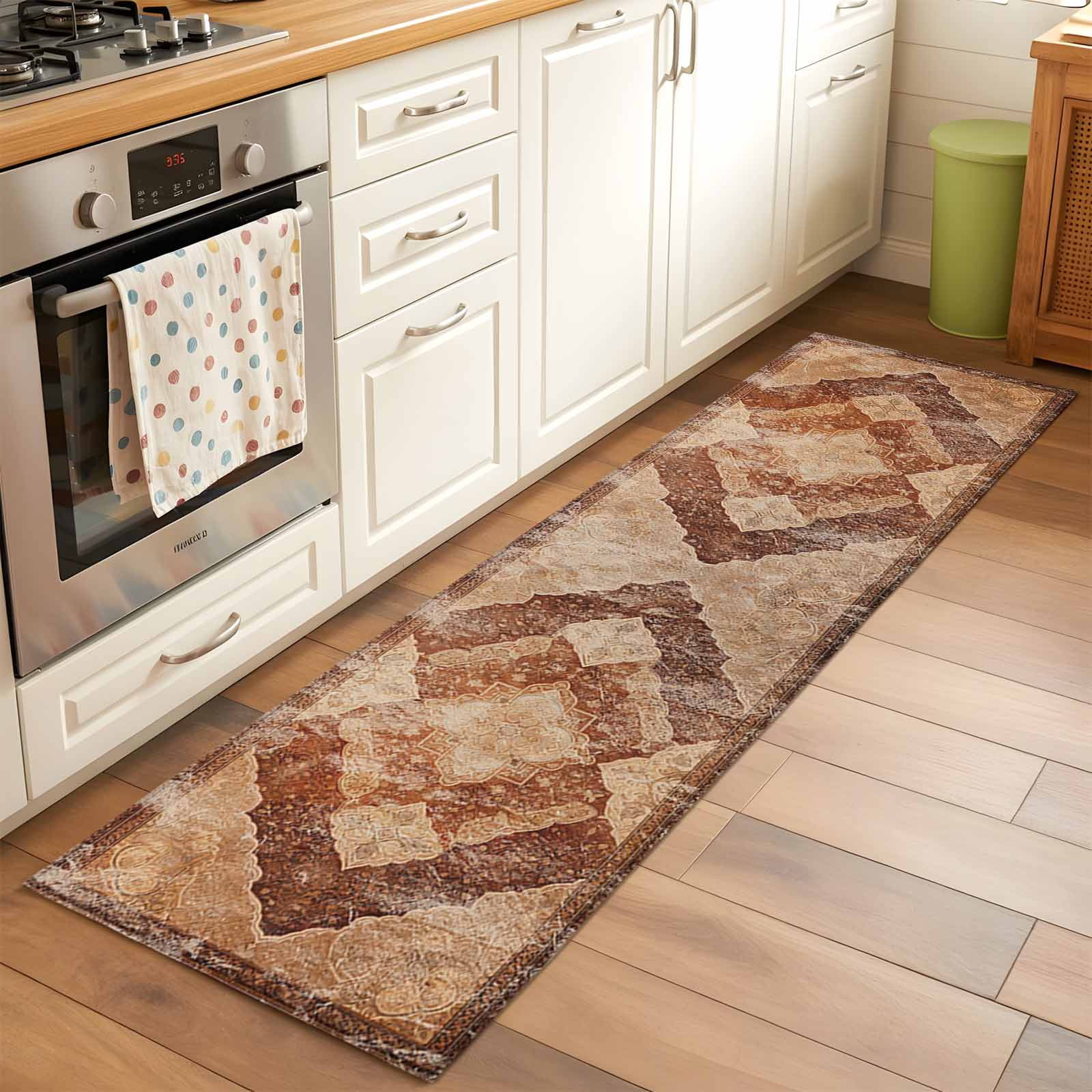2x6 Kitchen Runner Rug, Beige Boho Non-Skid Rubber Backing Large ...
