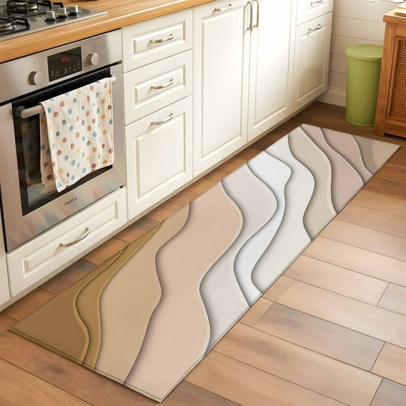 2x6 Kitchen Runner Rug, Beige Ombre Non-Skid Rubber Backing Large ...