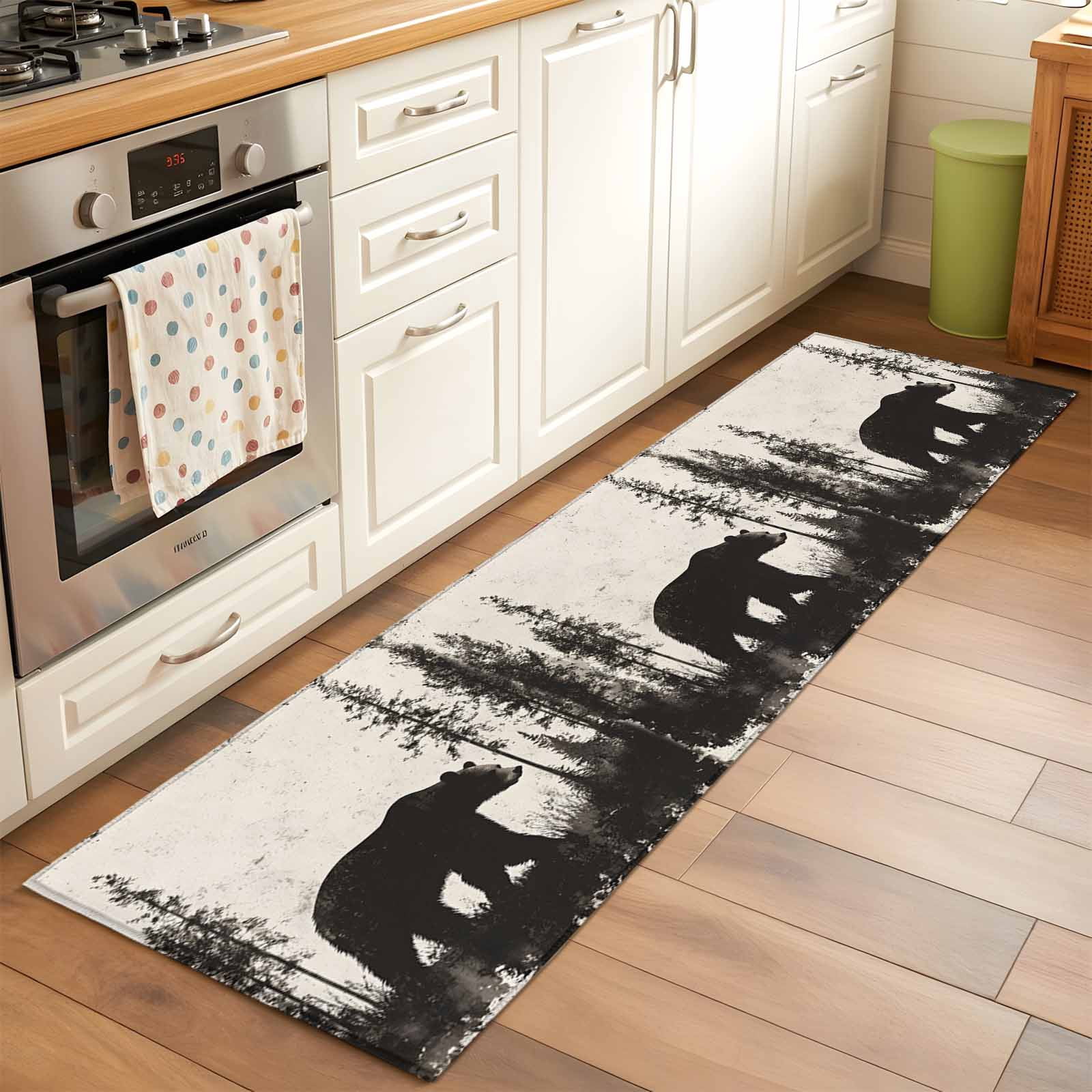 2x6 Kitchen Runner Rug, Black Bear Non-Skid Rubber Backing Large ...