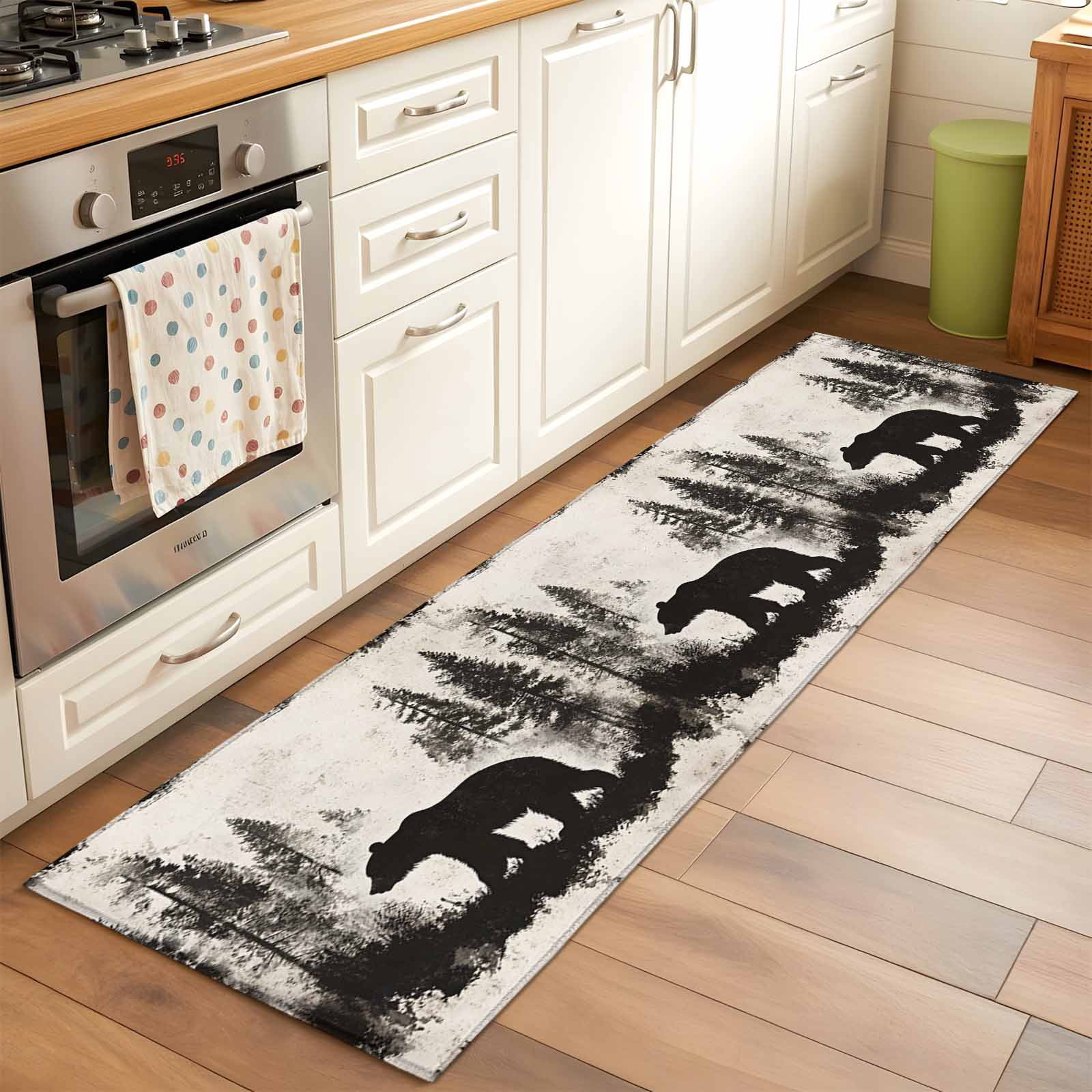 2x6 Kitchen Runner Rug, Black Bear Non-Skid Rubber Backing Large ...