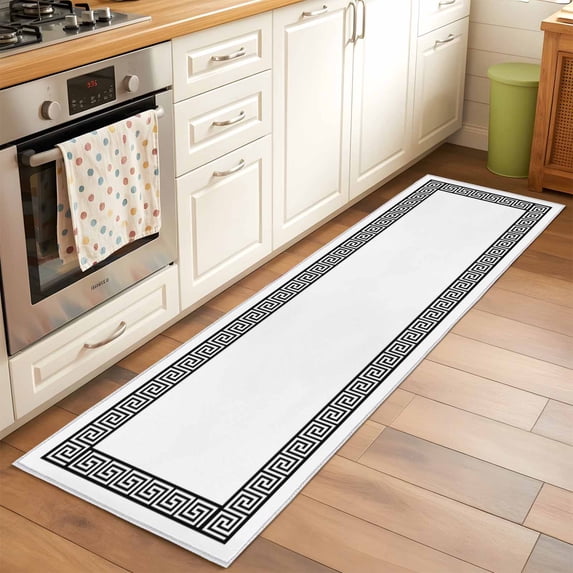 2x6 Kitchen Runner Rug, Black Geometric Non-Skid Rubber Backing Large ...