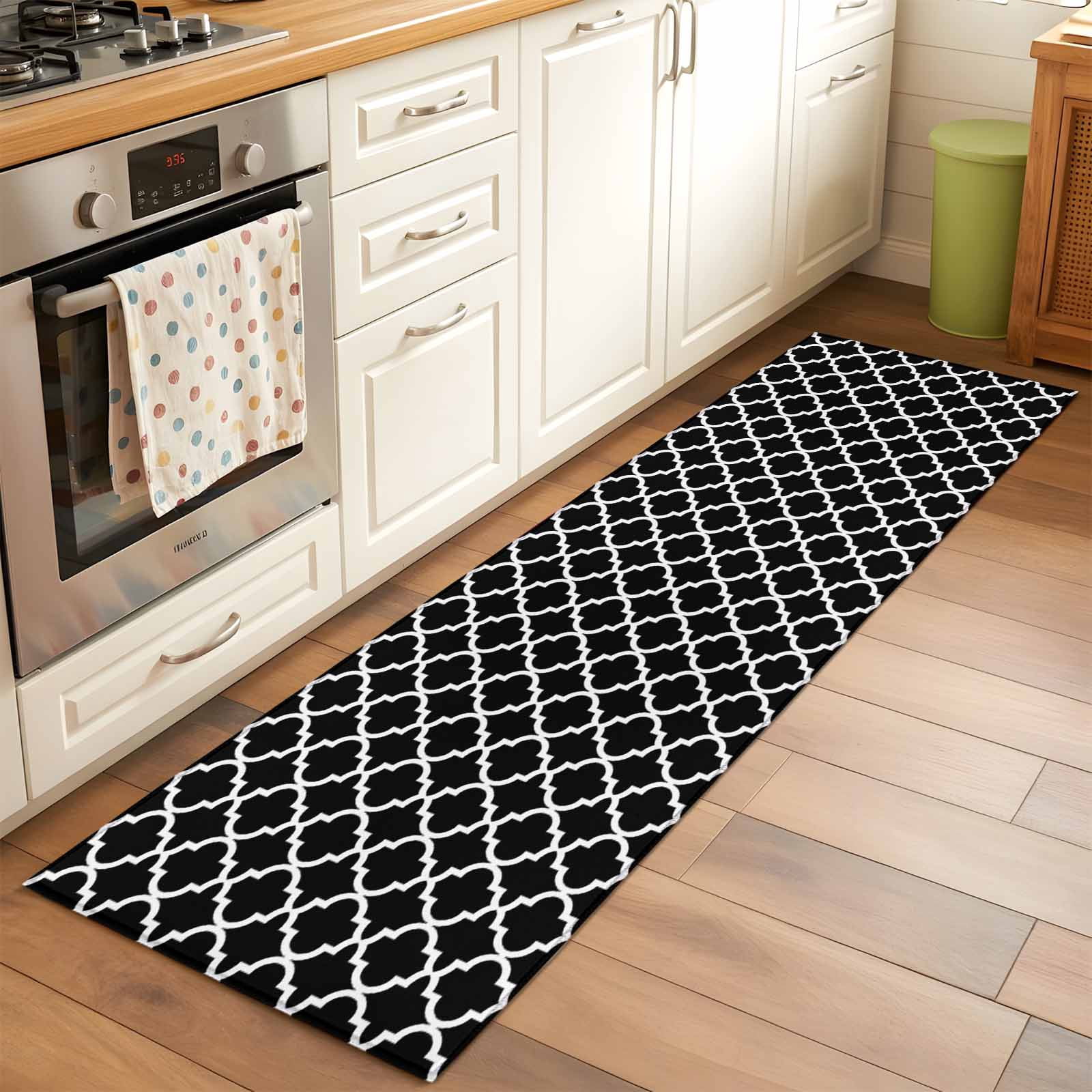 2x6 Kitchen Runner Rug, Black Morocco Non-Skid Rubber Backing Large ...