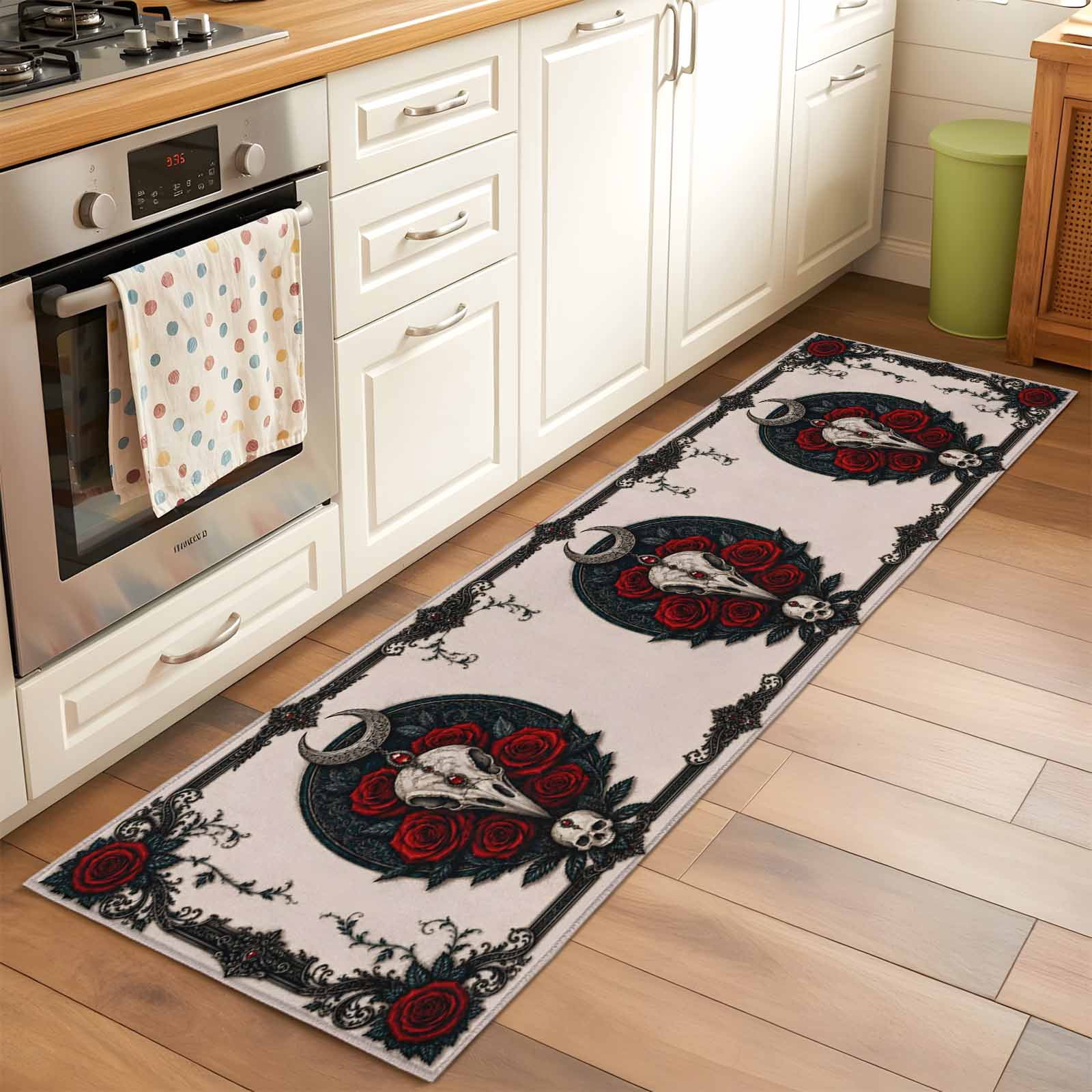 2x6 Kitchen Runner Rug, Black Skull Non-Skid Rubber Backing Large ...
