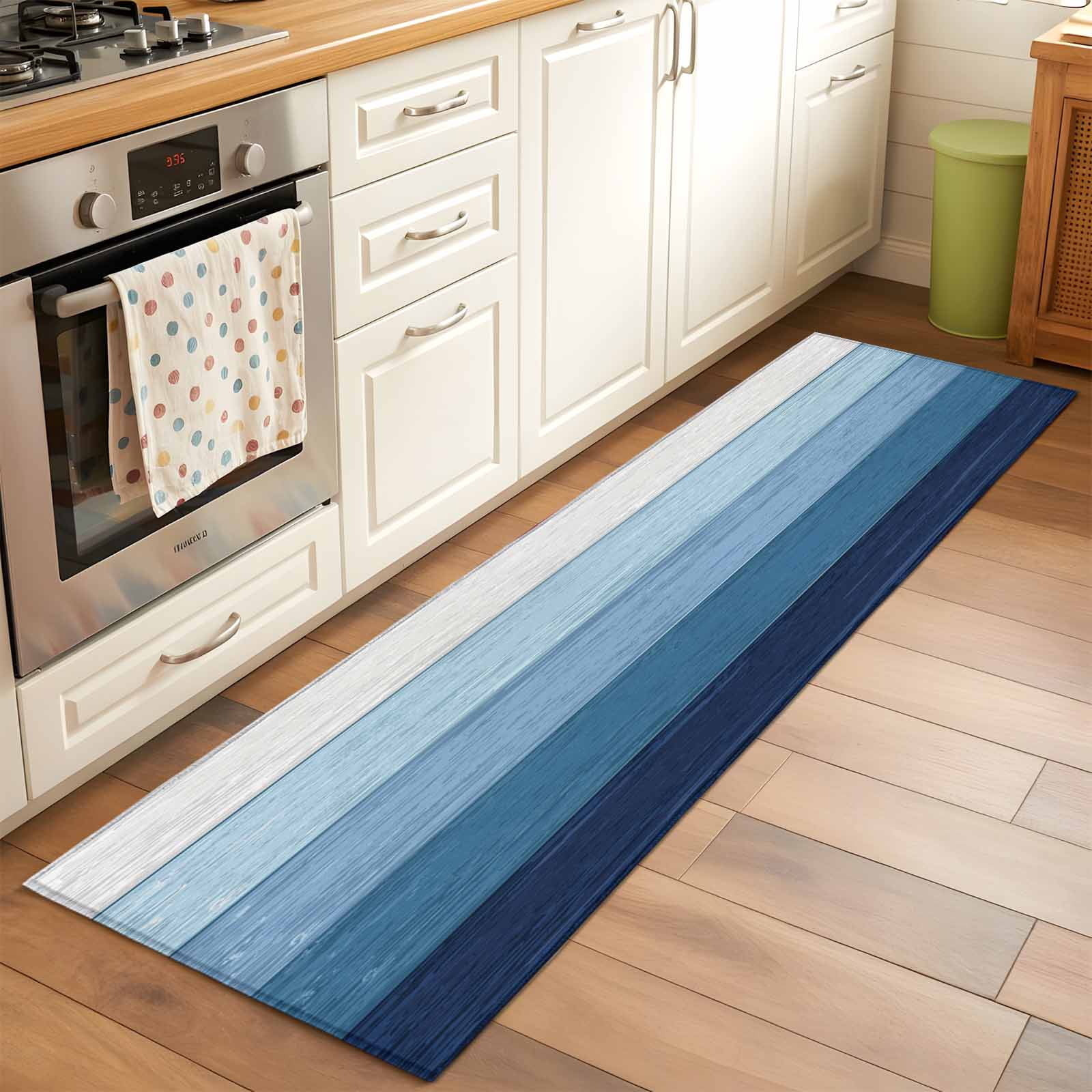 2x6 Kitchen Runner Rug, Blue Ombre Non-Skid Rubber Backing Large ...