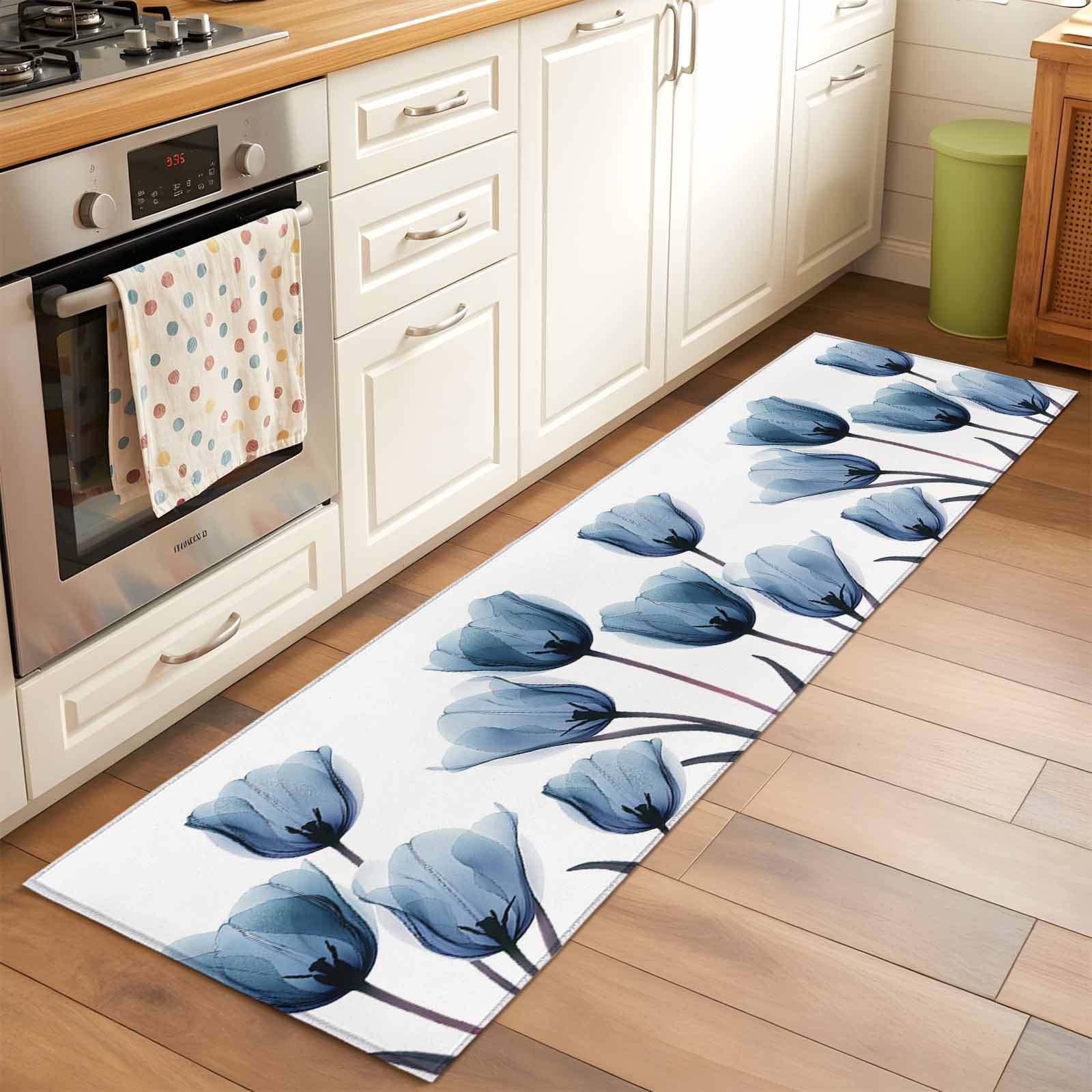 2x6 Kitchen Runner Rug, Blue Tulip Non-Skid Rubber Backing Large ...