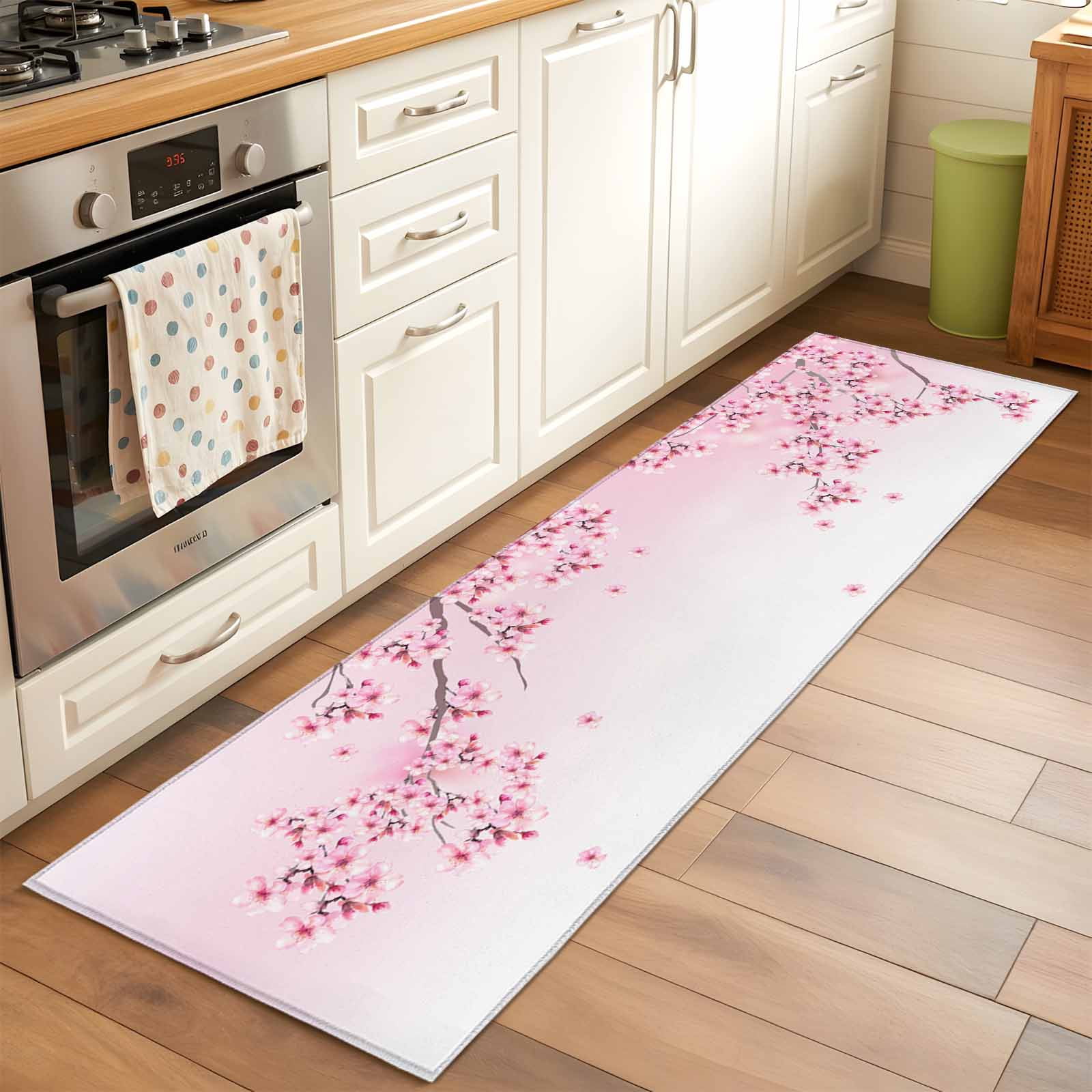 2x6 Kitchen Runner Rug, Cherry Blossom Non-Skid Rubber Backing Large ...
