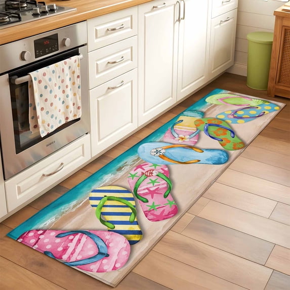 2x6 Kitchen Runner Rug, Colorful Flip Flops Non-Skid Rubber Backing ...