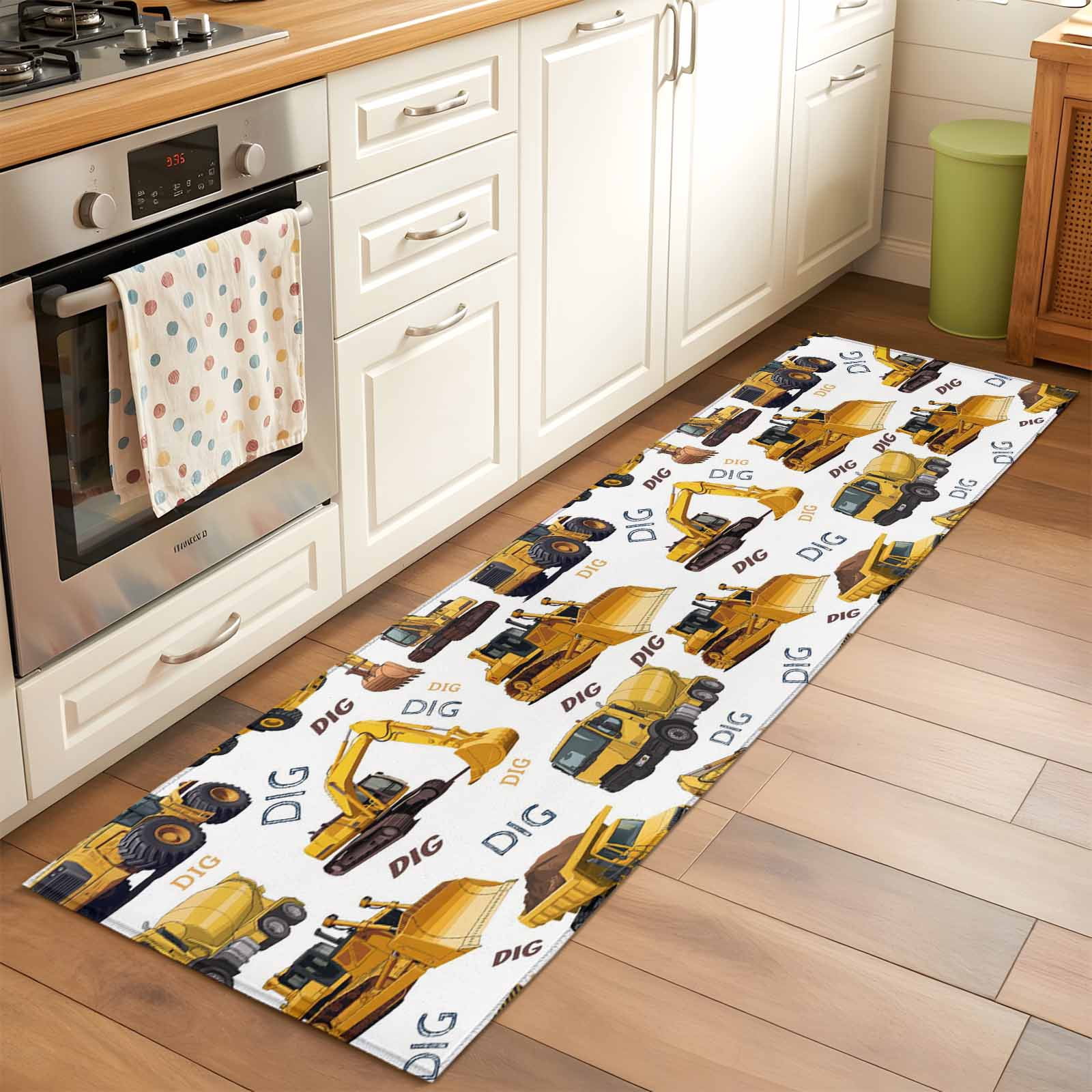2x6 Kitchen Runner Rug, Construction Truck Non-Skid Rubber Backing ...