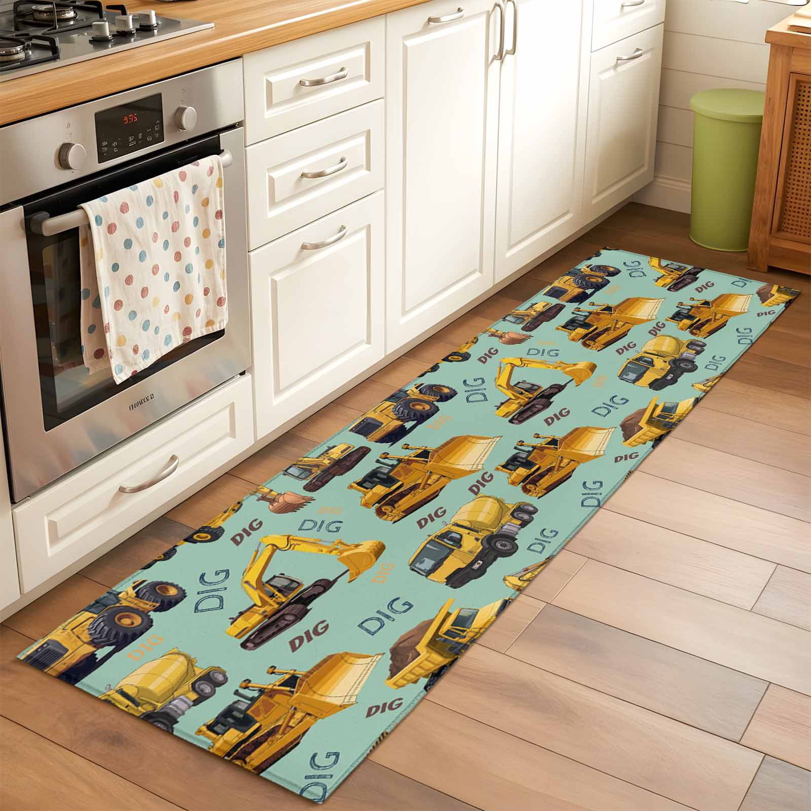 2x6 Kitchen Runner Rug, Construction Truck Non-Skid Rubber Backing ...