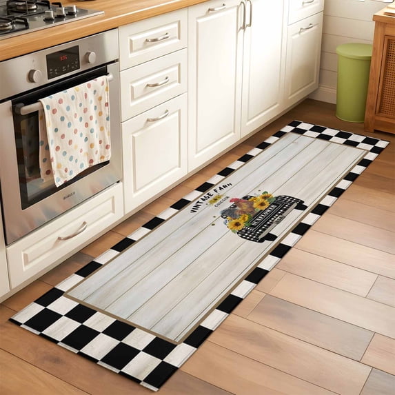 2x6 Kitchen Runner Rug, Country Chicken Non-Skid Rubber Backing Large ...