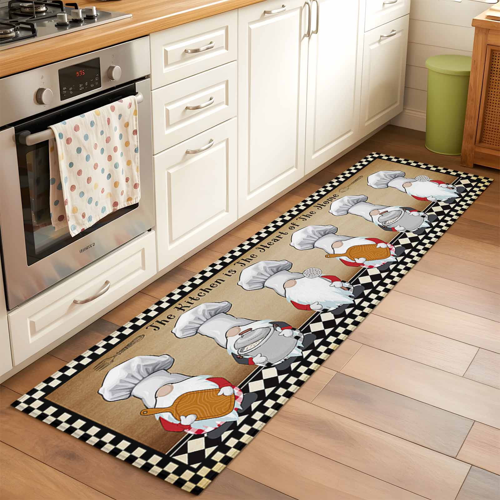 2x6 Kitchen Runner Rug, Farmhouse Chef Gnomes Non-Skid Rubber Backing ...