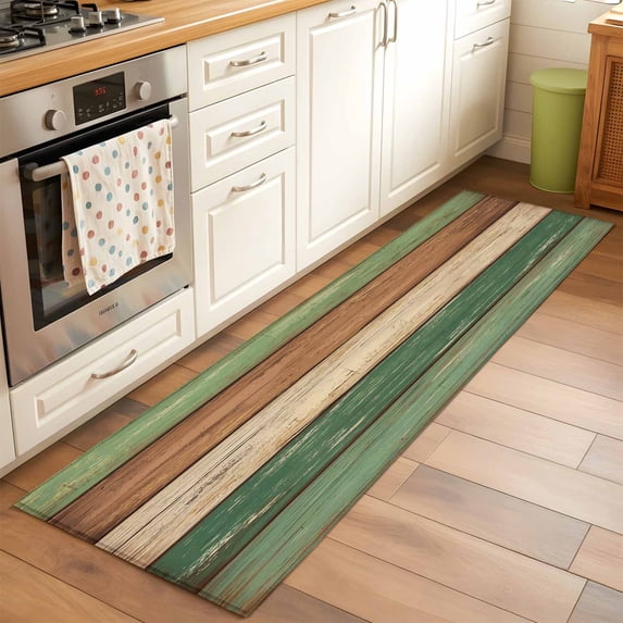 2x6 Kitchen Runner Rug, Farmhouse Dark Sage Green Brown Non-Skid Rubber ...