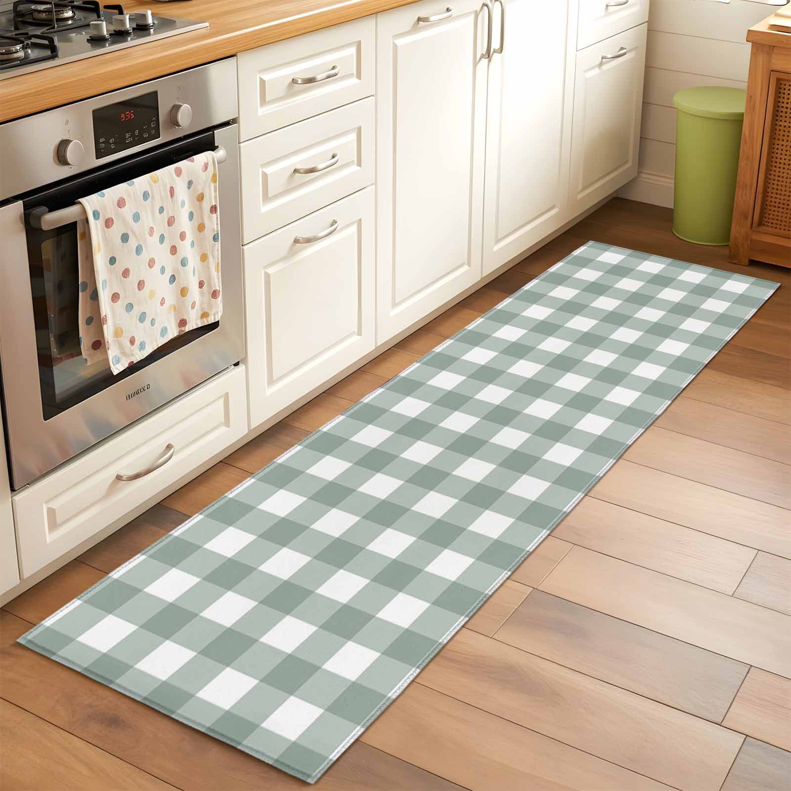 2x6 Kitchen Runner Rug, Green Farmhouse Non-Skid Rubber Backing Large ...