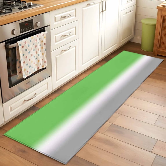 2x6 Kitchen Runner Rug, Green White Gray Ombre Non-Skid Rubber Backing ...