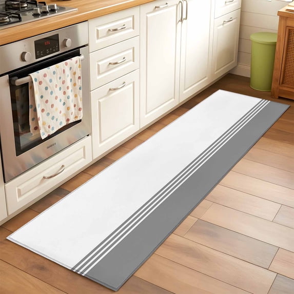 2x6 Kitchen Runner Rug, Grey White Striped Non-Skid Rubber Backing ...