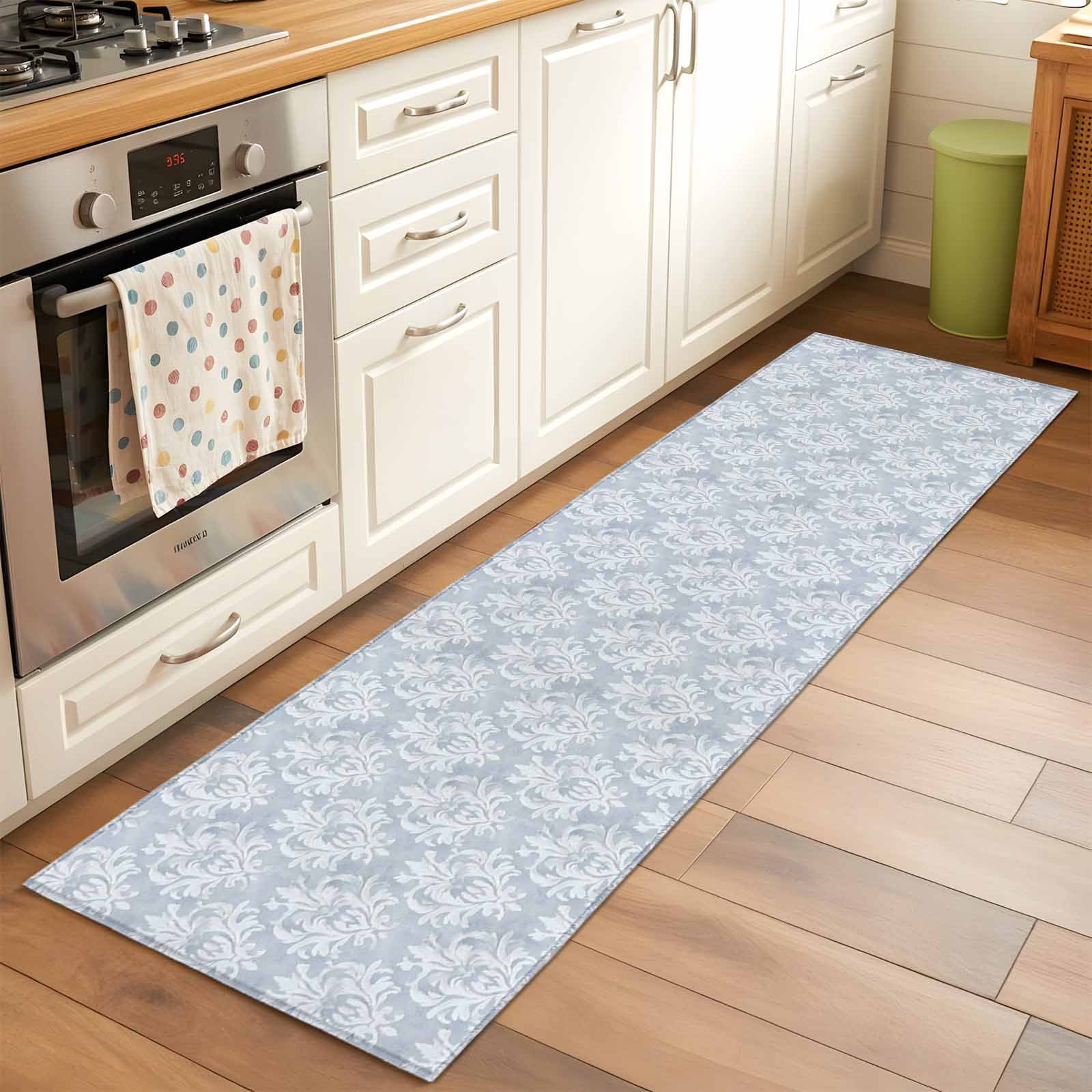 2x6 Kitchen Runner Rug, Haze Blue Boho Non-Skid Rubber Backing Large ...