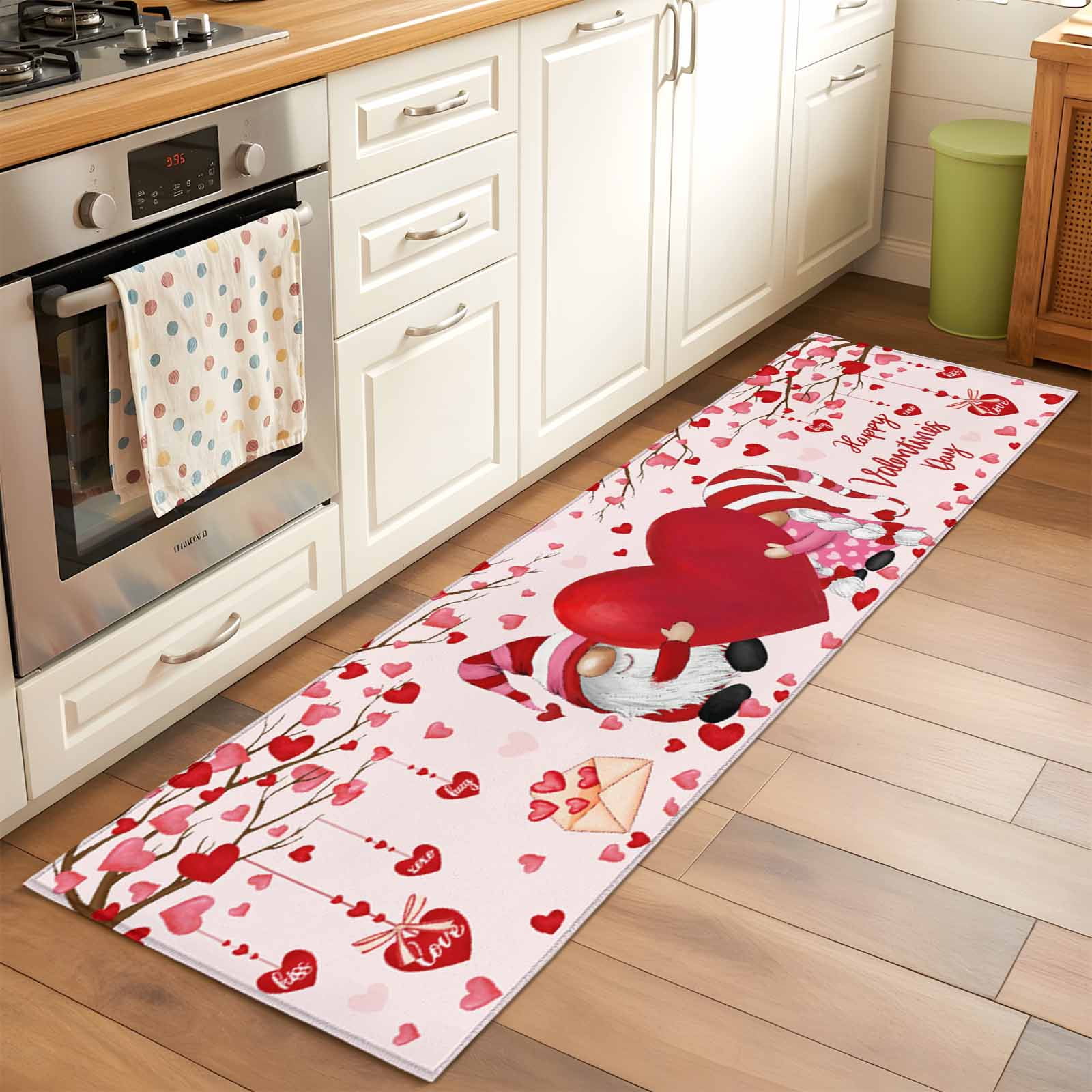 2x6 Kitchen Runner Rug, Love Gnomes Valentines Non-Skid Rubber Backing ...
