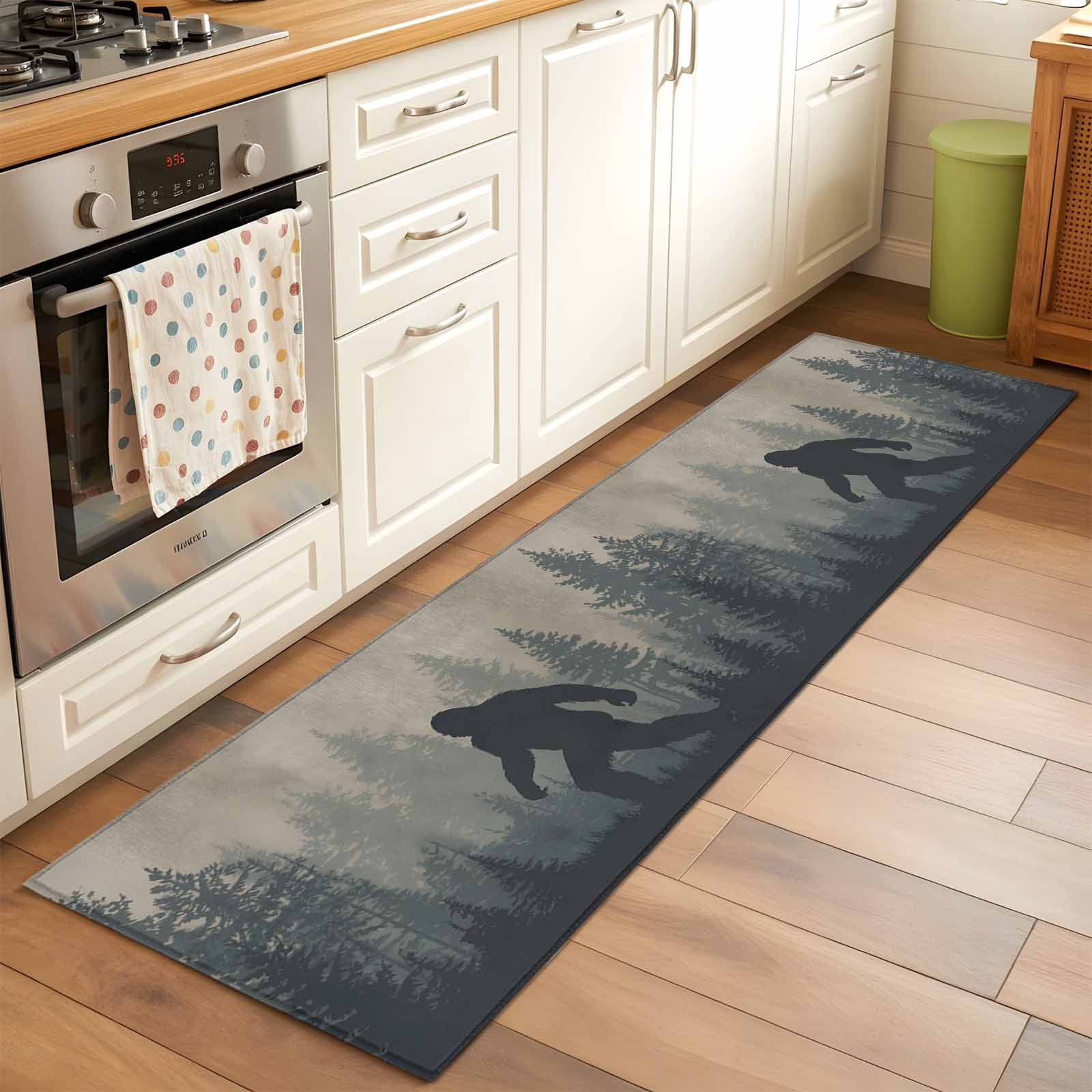 2x6 Kitchen Runner Rug, Misty Forest Non-Skid Rubber Backing Large ...