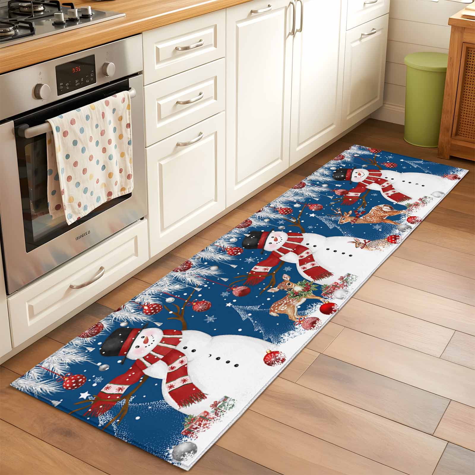 2x6 Kitchen Runner Rug, Navy Blue Christmas Non-Skid Rubber Backing ...