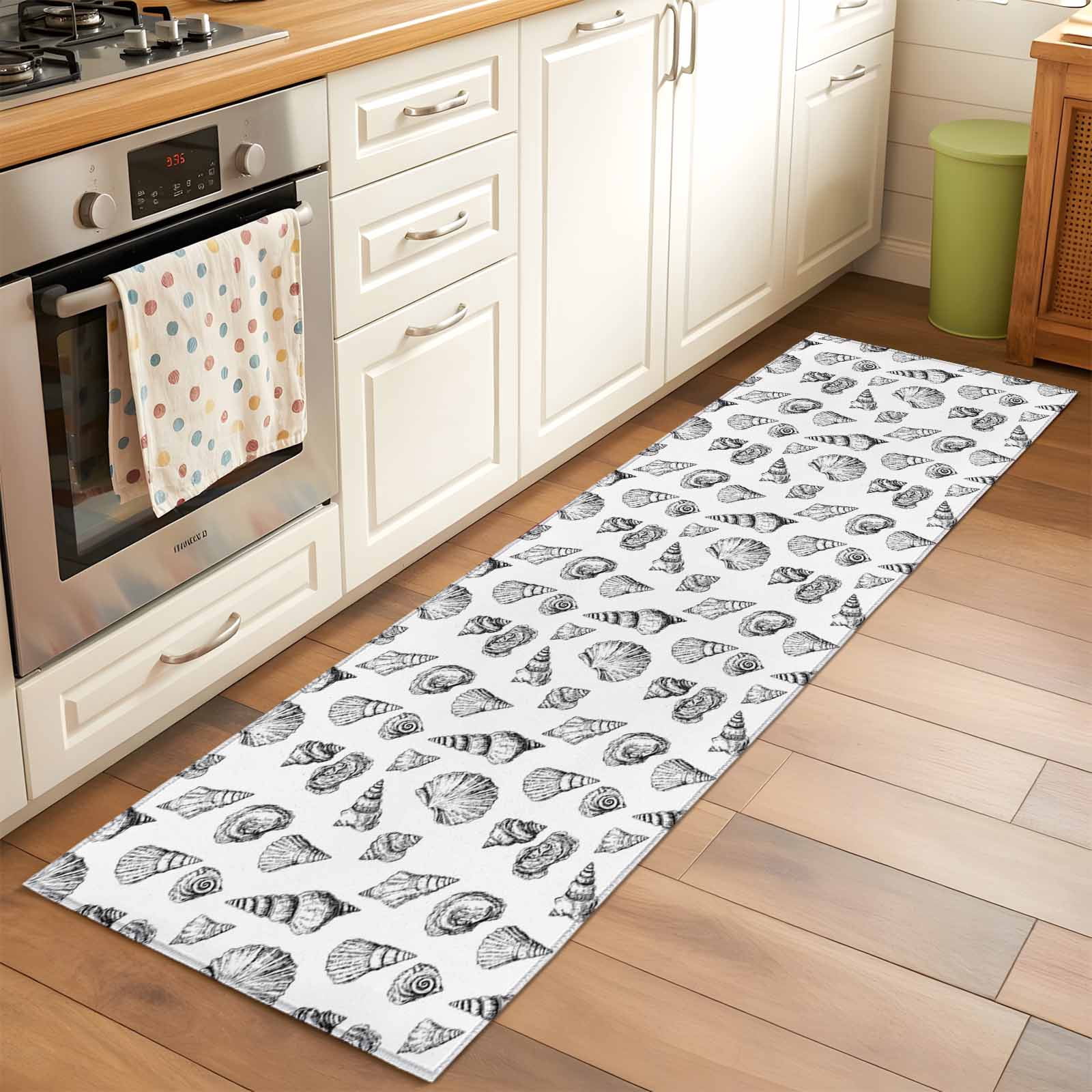 2x6 Kitchen Runner Rug, Ocean Conch Nautilus Non-Skid Rubber Backing ...
