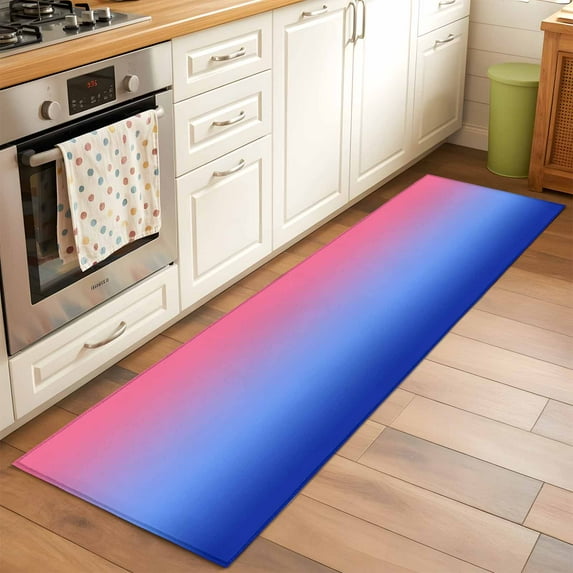 2x6 Kitchen Runner Rug, Pink Blue Ombre Non-Skid Rubber Backing Large ...