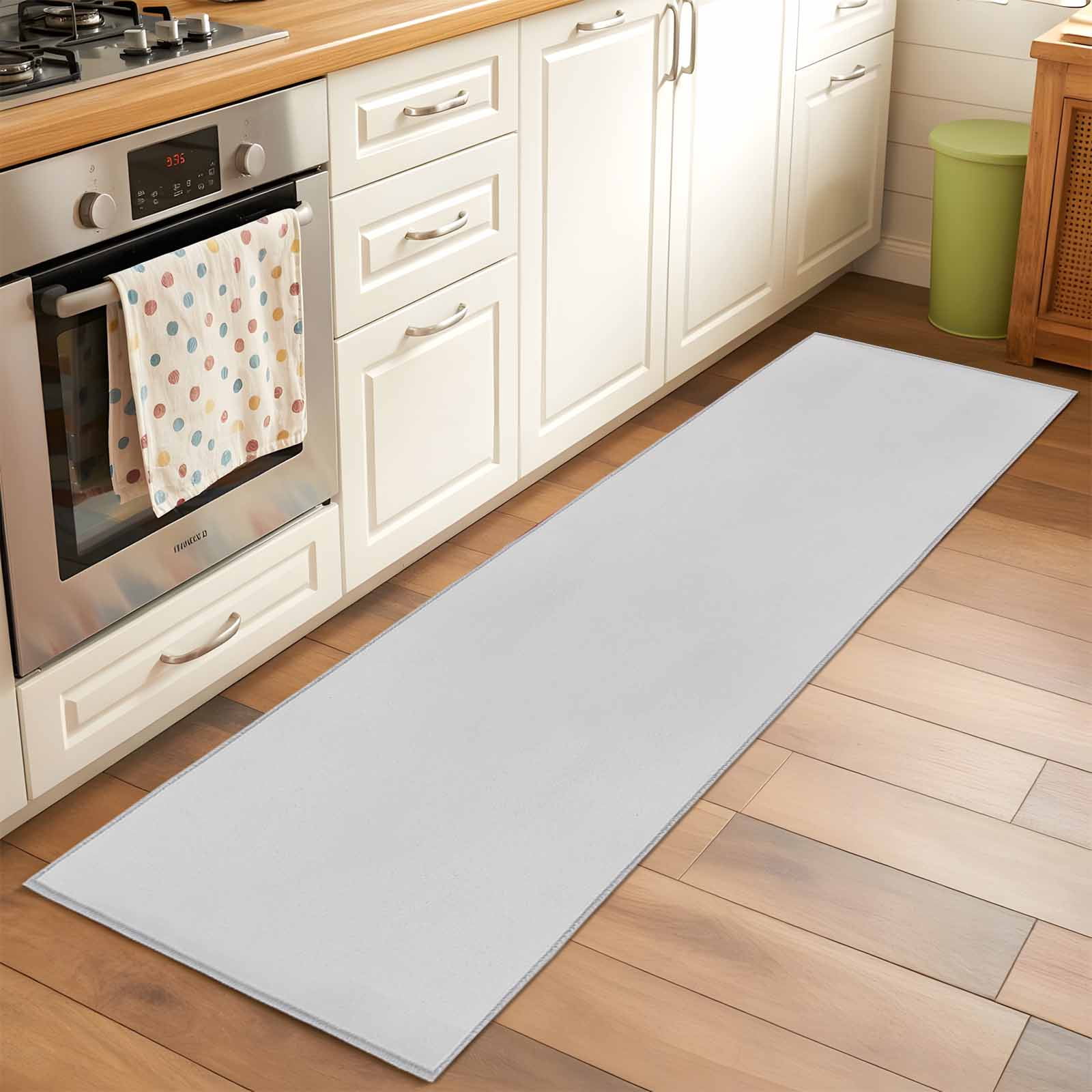 2x6 Kitchen Runner Rug, Pure Light Grey Non-Skid Rubber Backing Large ...