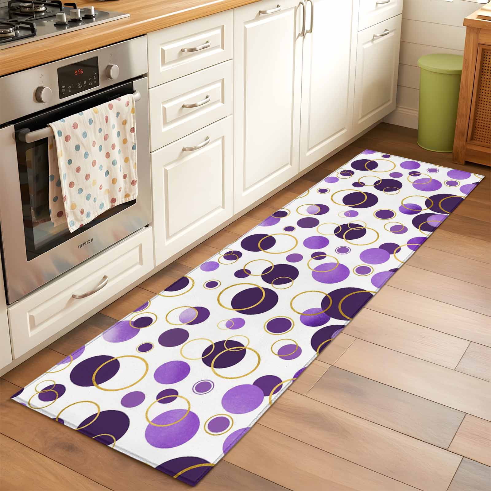 2x6 Kitchen Runner Rug, Purple Polka Dots Non-Skid Rubber Backing Large ...
