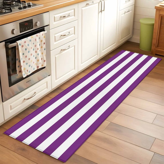 2x6 Kitchen Runner Rug, Purple Stripes Non-Skid Rubber Backing Large ...