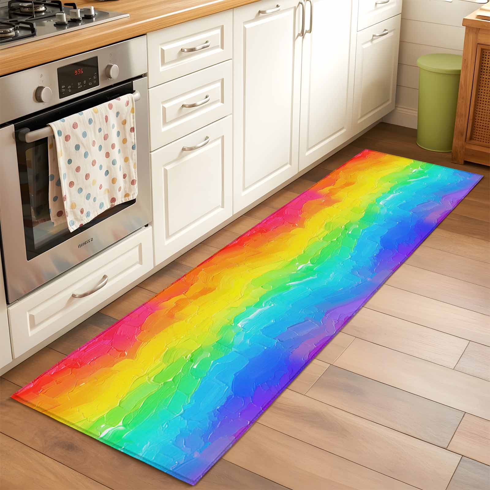 2x6 Kitchen Runner Rug, Rainbow Oil Painting Non-Skid Rubber Backing ...
