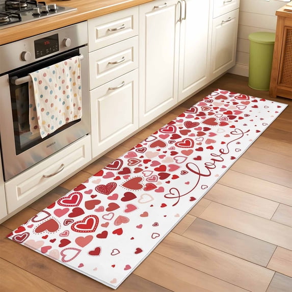2x6 Kitchen Runner Rug, Red Valentine's Day Non-Skid Rubber Backing ...