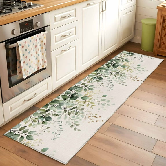 2x6 Kitchen Runner Rug, Sage Green Eucalyptus Non-Skid Rubber Backing ...