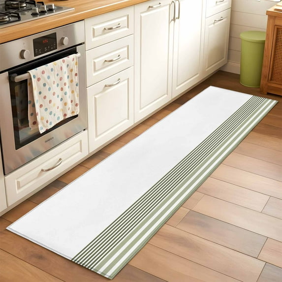2x6 Kitchen Runner Rug, Sage Green Striped Non-Skid Rubber Backing ...