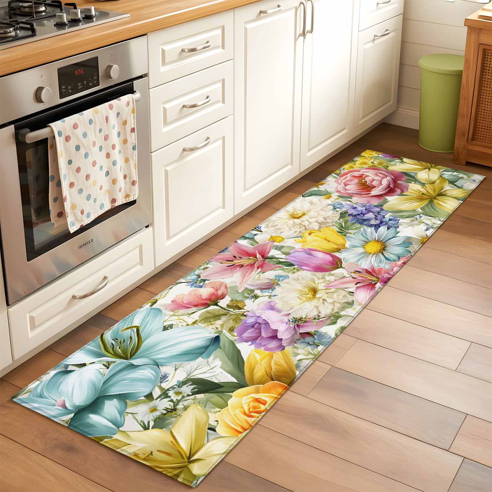 2x6 Kitchen Runner Rug, Spring Floral Non-Skid Rubber Backing Large ...