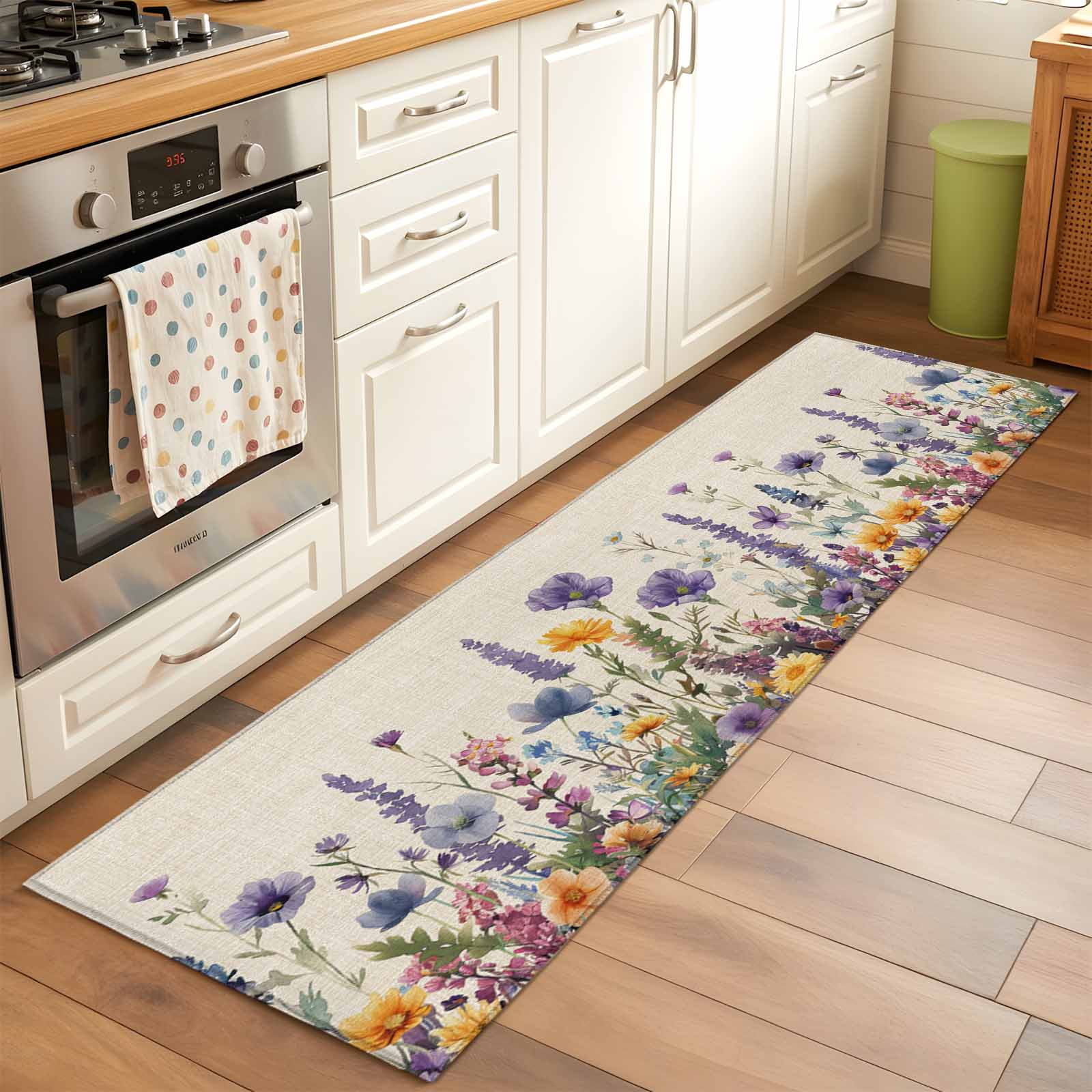 2x6 Kitchen Runner Rug, Spring Floral Non-Skid Rubber Backing Large ...
