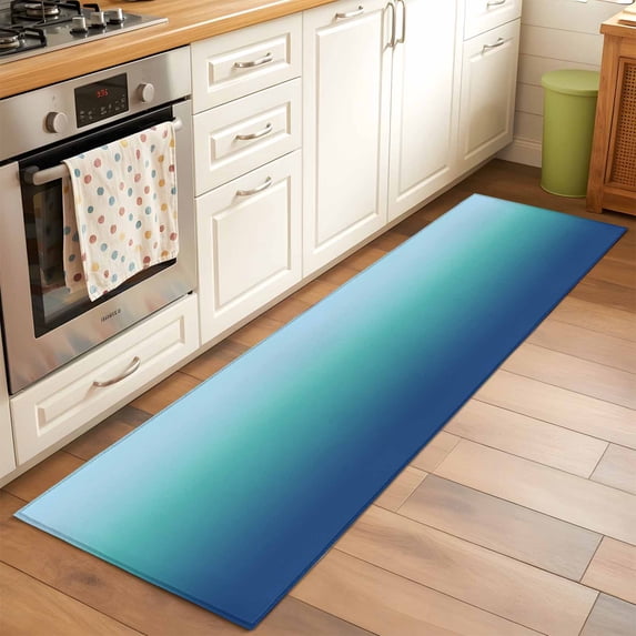 2x6 Kitchen Runner Rug, Teal Blue Ombre Non-Skid Rubber Backing Large ...