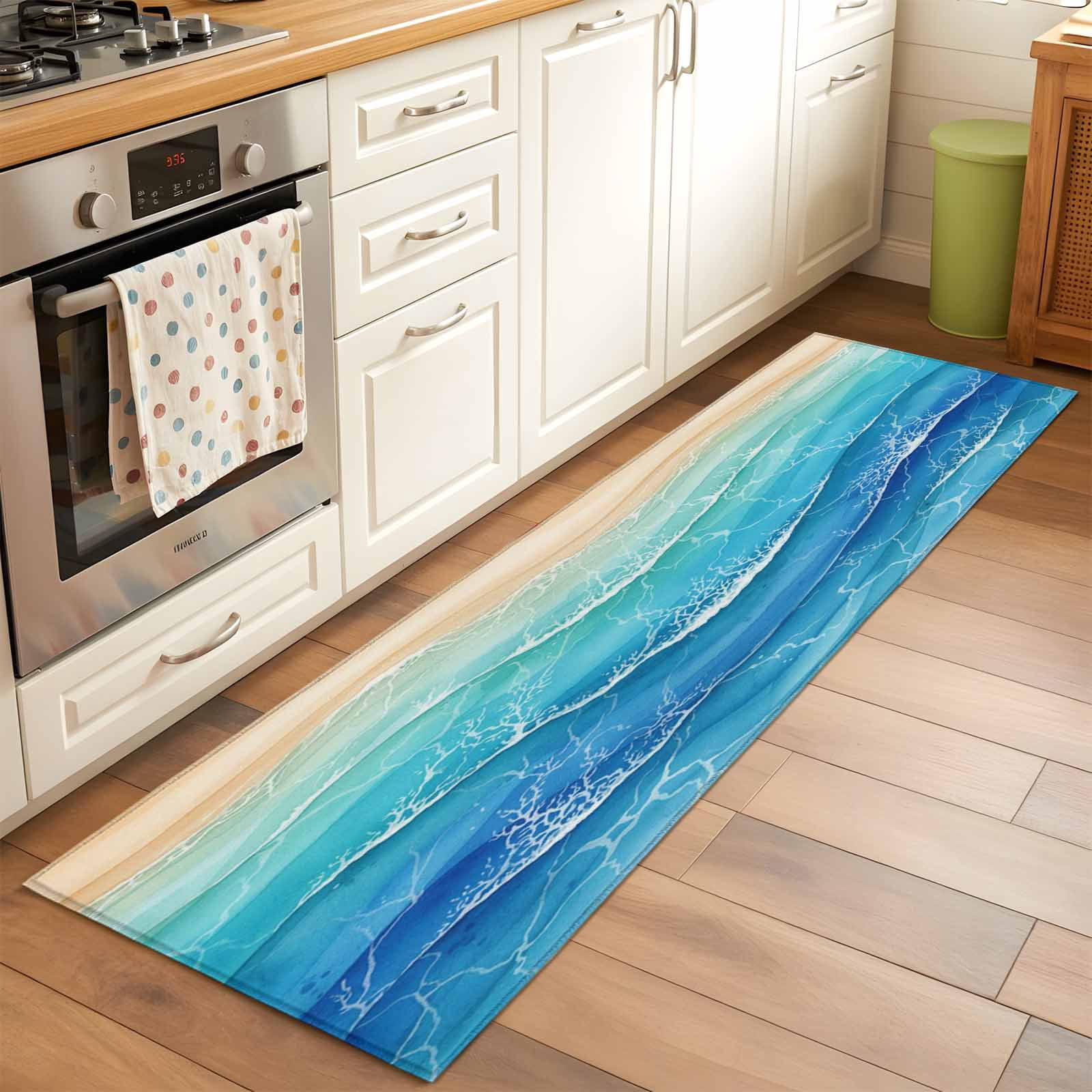 2x6 Kitchen Runner Rug, Teal Blue Ombre Non-Skid Rubber Backing Large ...